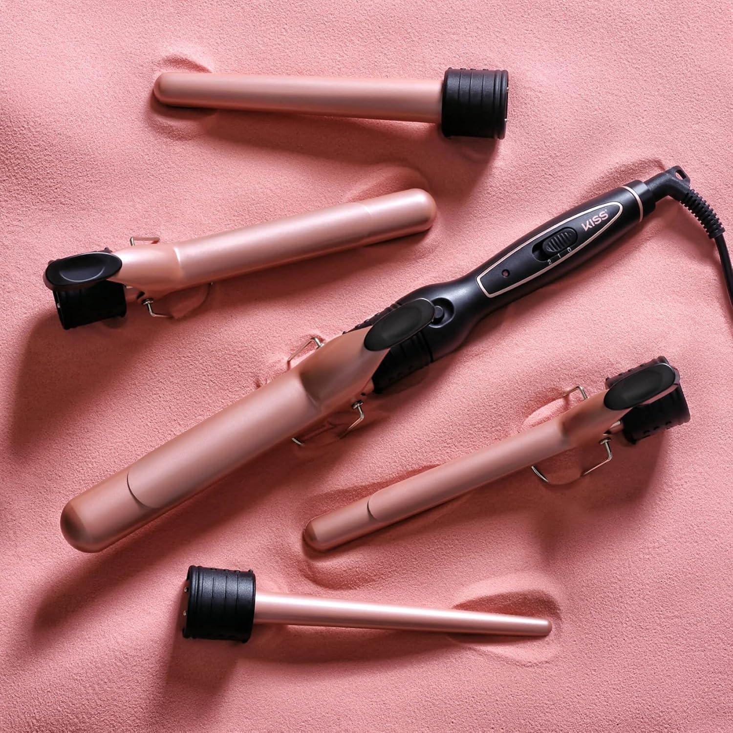 KISS 5-in-1 Curling Iron, Interchangeable Tourmaline Ceramic Curling ...