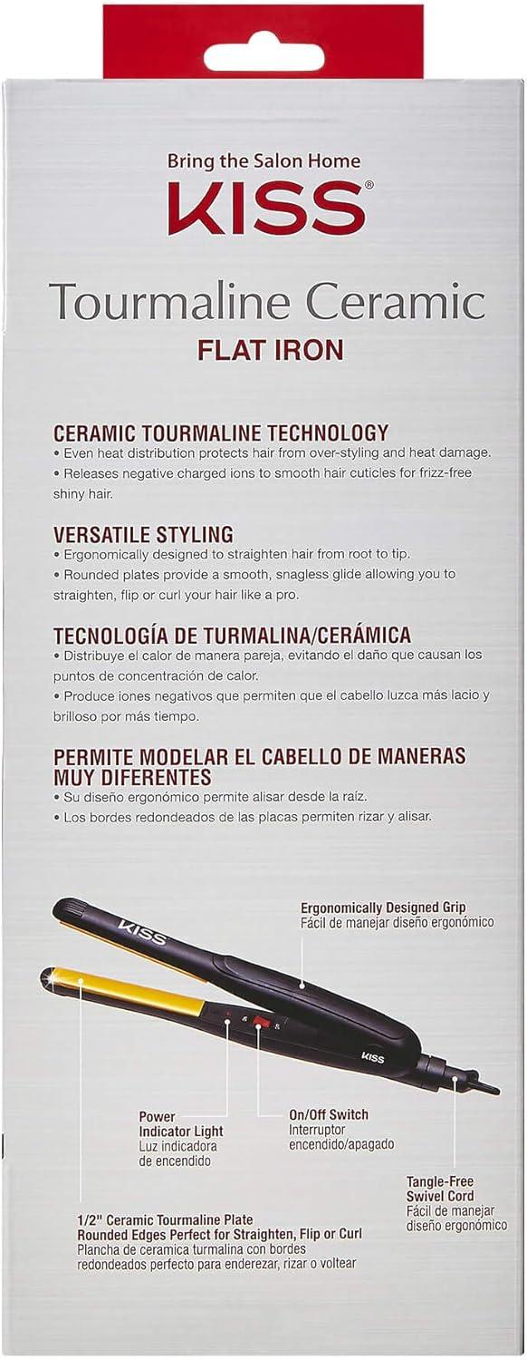 KISS Tourmaline Ceramic Flat Iron Hair Straightener & Styling Tool, 1/2 ...